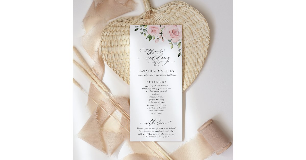Blush Flowers, Pink Flowers, Greenery, Wedding Program | Zazzle