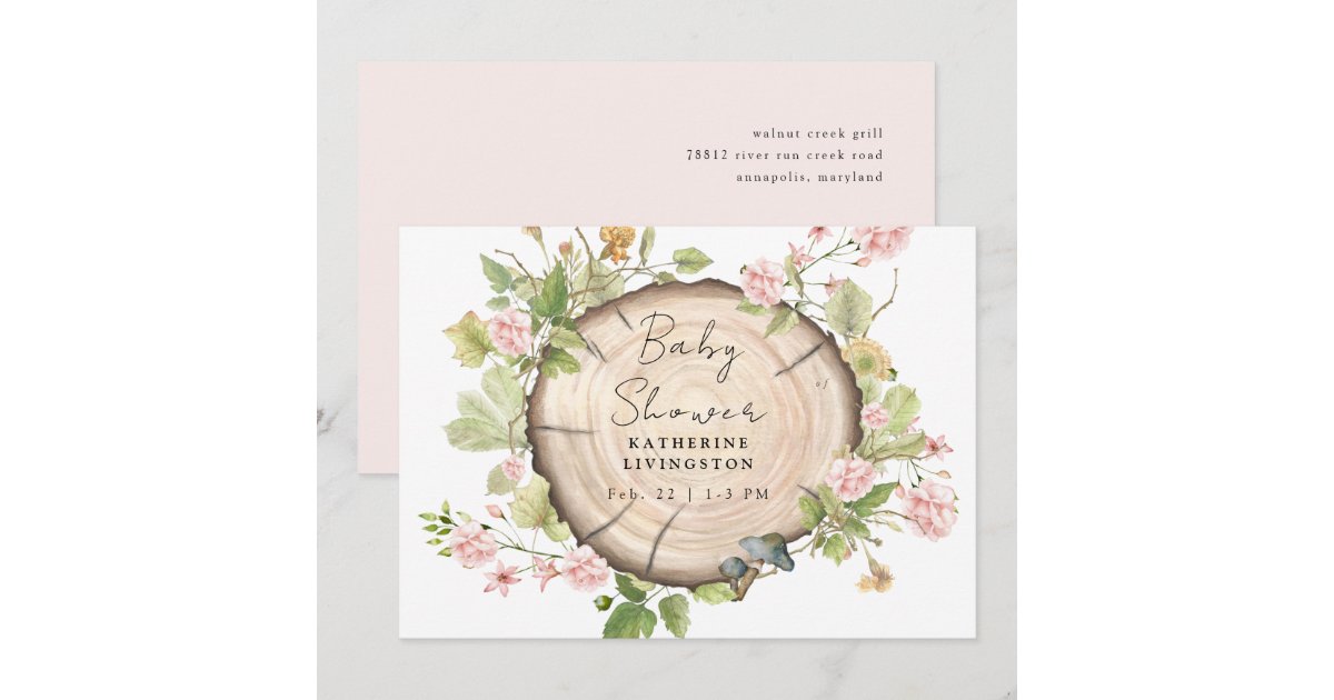 Blush Flowers Stump Baby Shower Invitation | Zazzle