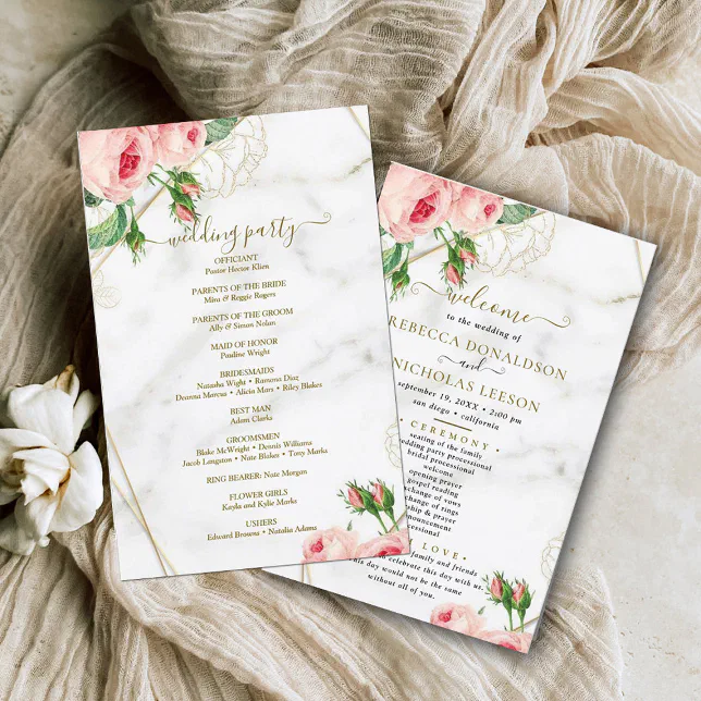 Blush Flowers Wedding Program | Zazzle