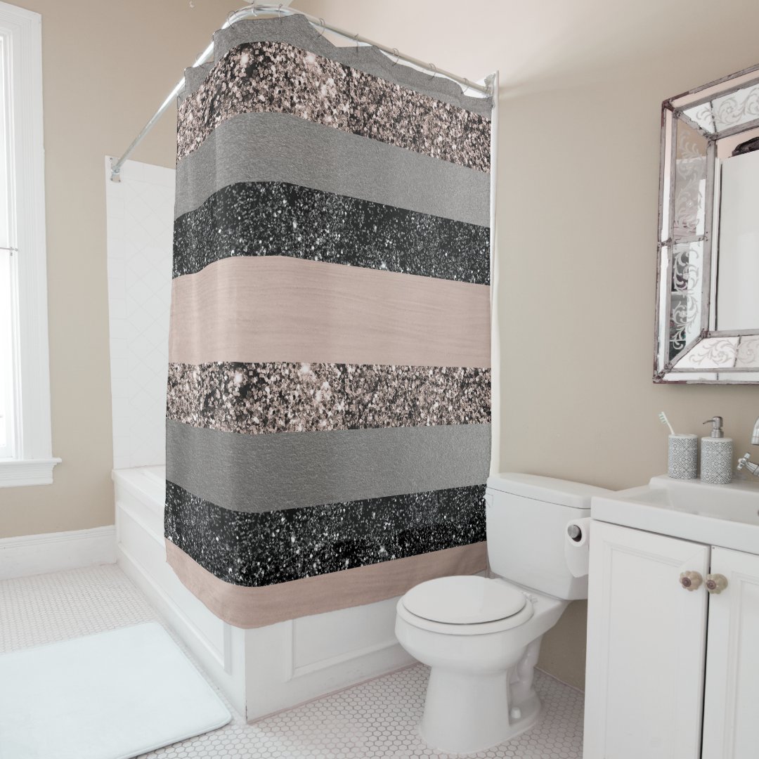 Blush Glitter Glam Stripes #1 #shiny Shower Curtain | Zazzle