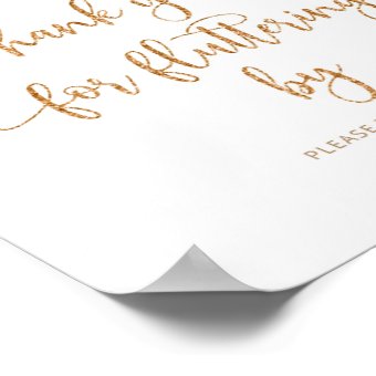 Blush gold butterfly Thank you for fluttering by Poster | Zazzle