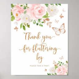 Blush gold butterfly Thank you for fluttering by Poster | Zazzle