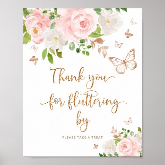 Blush gold butterfly Thank you for fluttering by Poster | Zazzle.com