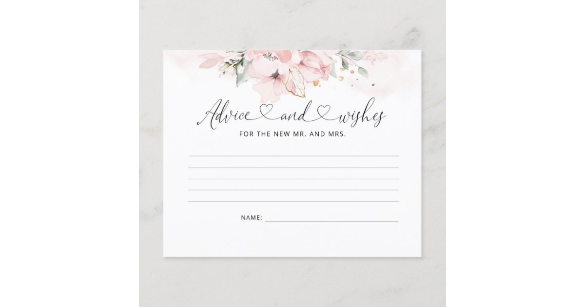 Blush gold floral advice and wishes card | Zazzle