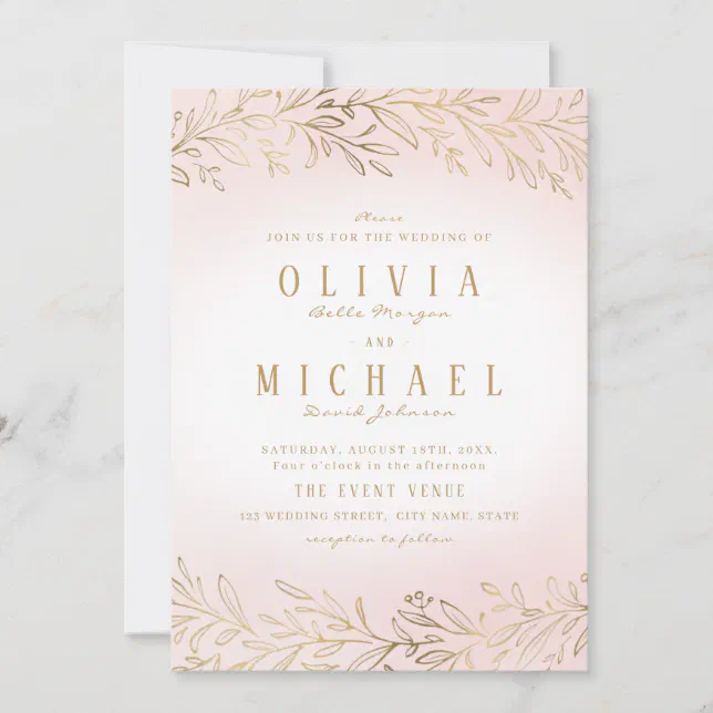 Blush gold gilded botanical elegant wedding invitation | Zazzle