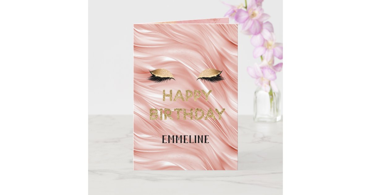 Blush Gold Glitter Eyelashes Birthday Card | Zazzle