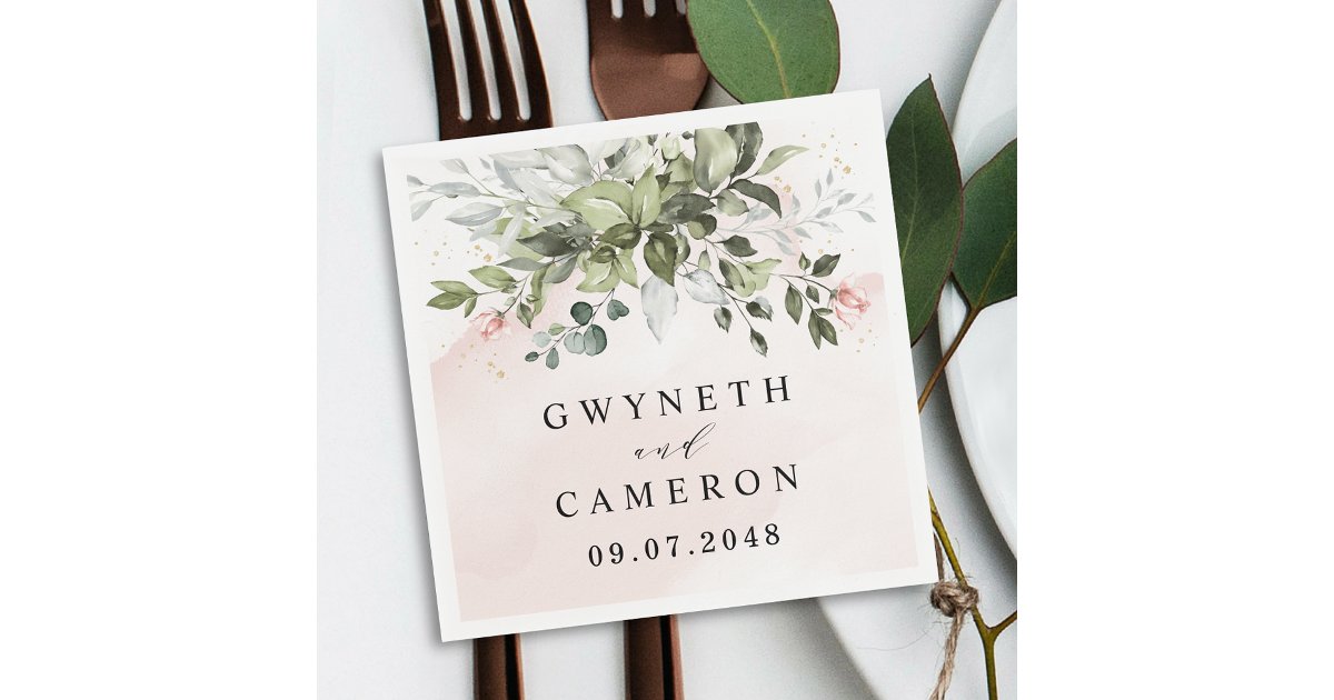 Blush Gold Greenery Succulent Dusty Blue Wedding Napkins | Zazzle Blush Gold Greenery Succulent Dusty Blue Wedding Napkins | Zazzle