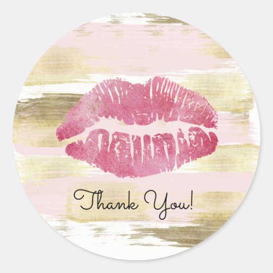 Blush & Gold Lip Thank You Sticker | Zazzle.com