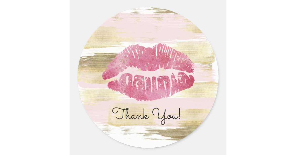 Blush & Gold Lip Thank You Sticker | Zazzle