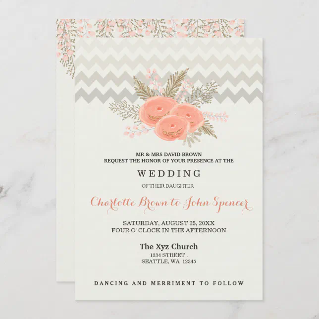 blush gold watercolor floral wedding invitation | Zazzle