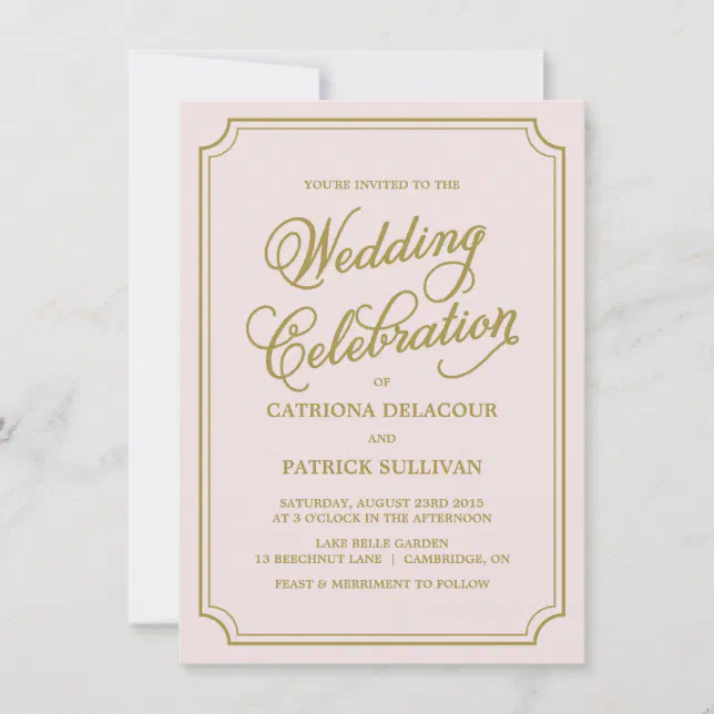 Blush & Gold Whimsical Script Wedding Invitation I | Zazzle