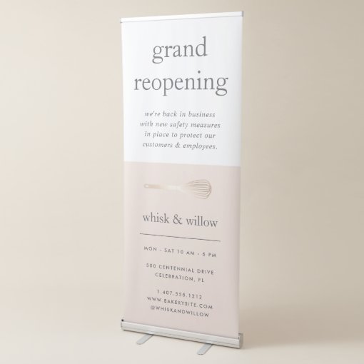 Blush & Gold Whisk Bakery Business Reopening Retractable Banner | Zazzle