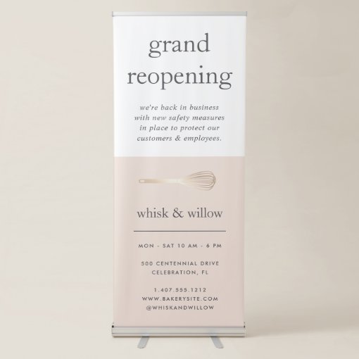 Blush & Gold Whisk Bakery Business Reopening Retractable Banner | Zazzle