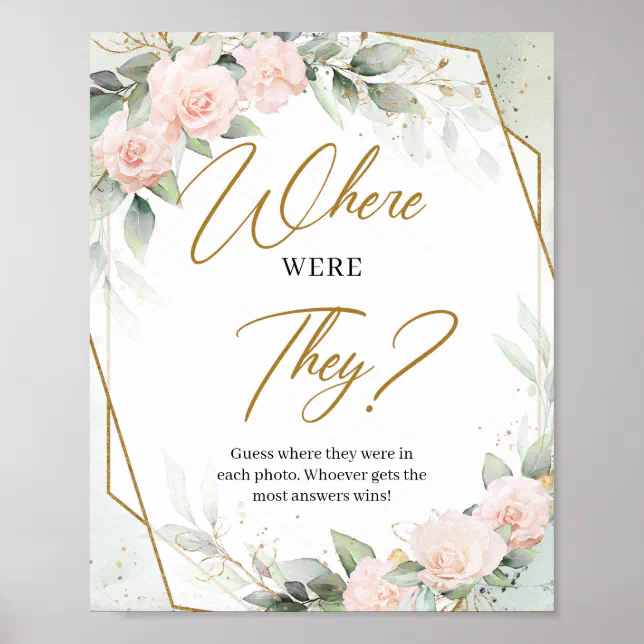 Blush greenery and gold frame Where were they Poster | Zazzle
