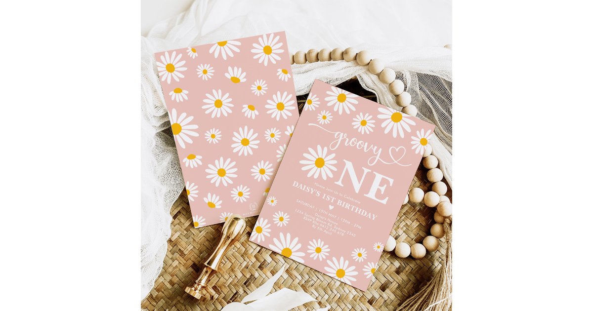 Blush Groovy One Boho Daisy Floral 1st Birthday Invitation | Zazzle