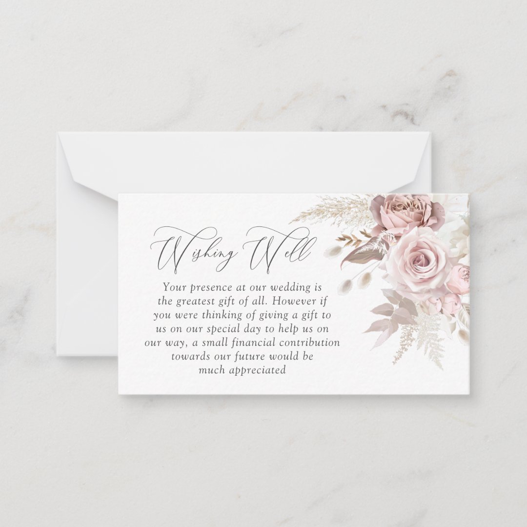Blush Ivory Floral Wedding Wishing Well Note Card | Zazzle
