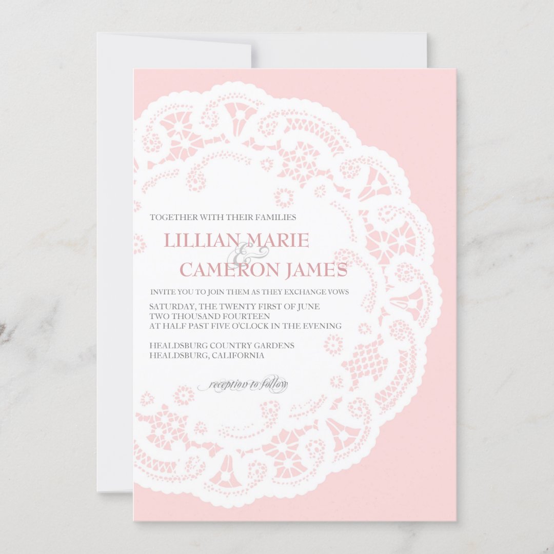 Blush Lace Doily Wedding Invitation | Zazzle