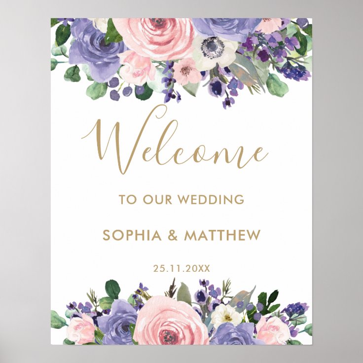 Blush Lavender Purple Floral Wedding Welcome Sign | Zazzle