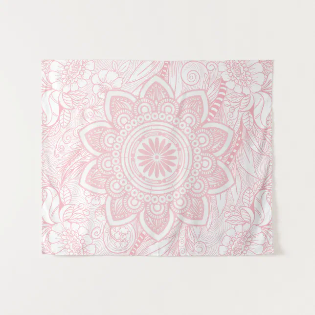 Blush Light Pink Mandala with Floral Pattern Tapestry | Zazzle
