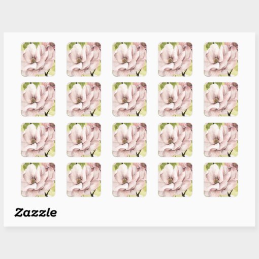 Blush Magnolia Flowers Square Sticker | Zazzle