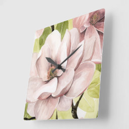Blush Magnolia Flowers Square Wall Clock | Zazzle