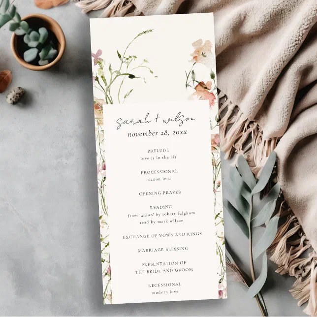 Blush Meadow Watercolor Floral Wedding Program | Zazzle