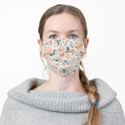 Blush & Mint Midsummer Watercolor Floral Pattern Adult Cloth Face Mask ...