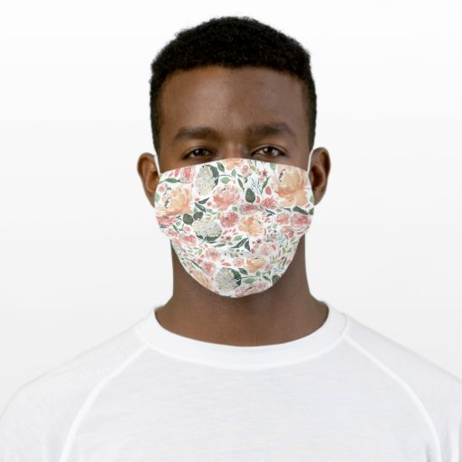 Blush & Mint Midsummer Watercolor Floral Pattern Adult Cloth Face Mask ...