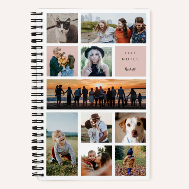 Blush Modern Gallery Ten Photo Collage Notebook | Zazzle