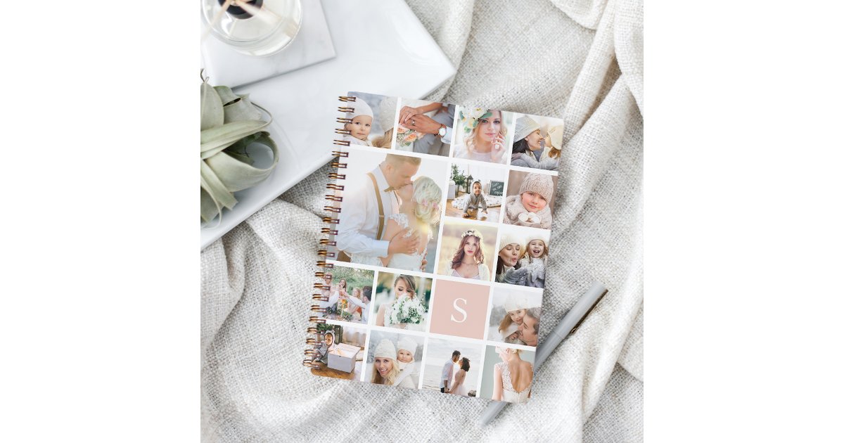 Blush Monogram Photo Collage Notebook | Zazzle