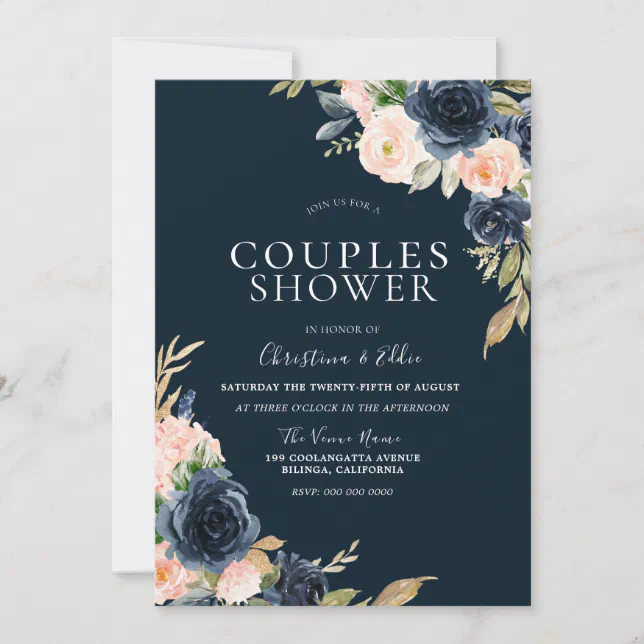 Blush & Navy Elegant Modern Couples Shower Invitation | Zazzle