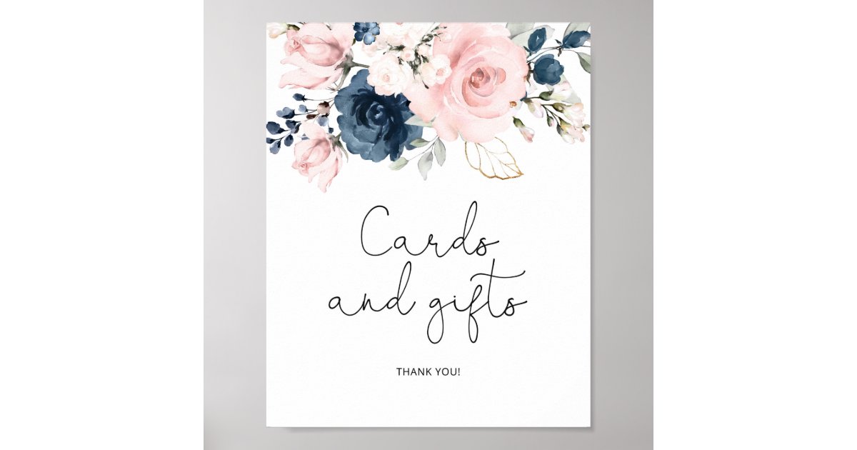 Blush navy floral Cards and gifts Poster | Zazzle
