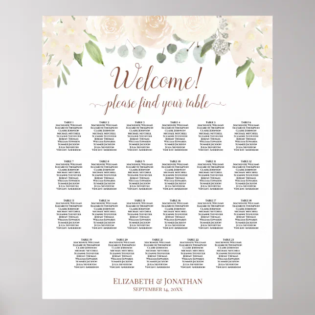 Blush Peach Floral 23 Table Wedding Seating Chart | Zazzle