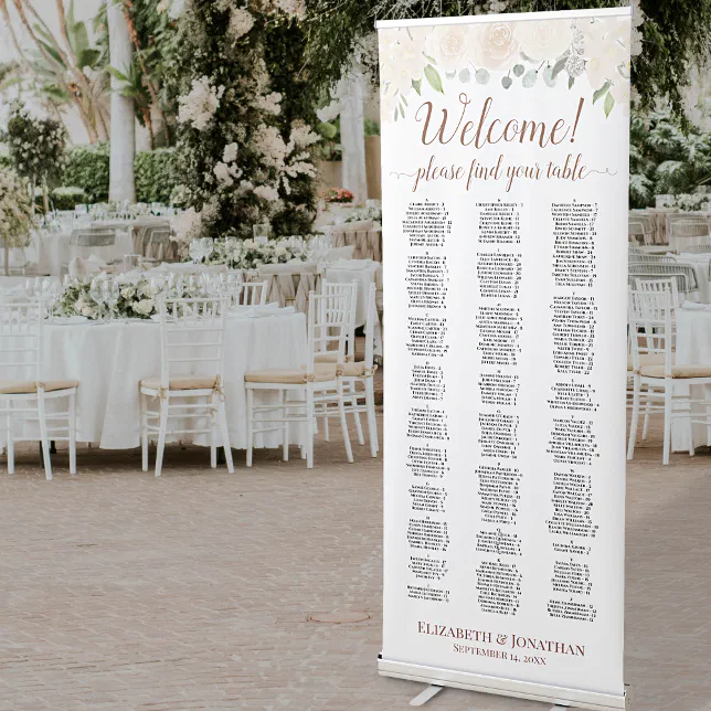 Blush Peach Floral Alphabetical Seating Chart Retractable Banner | Zazzle