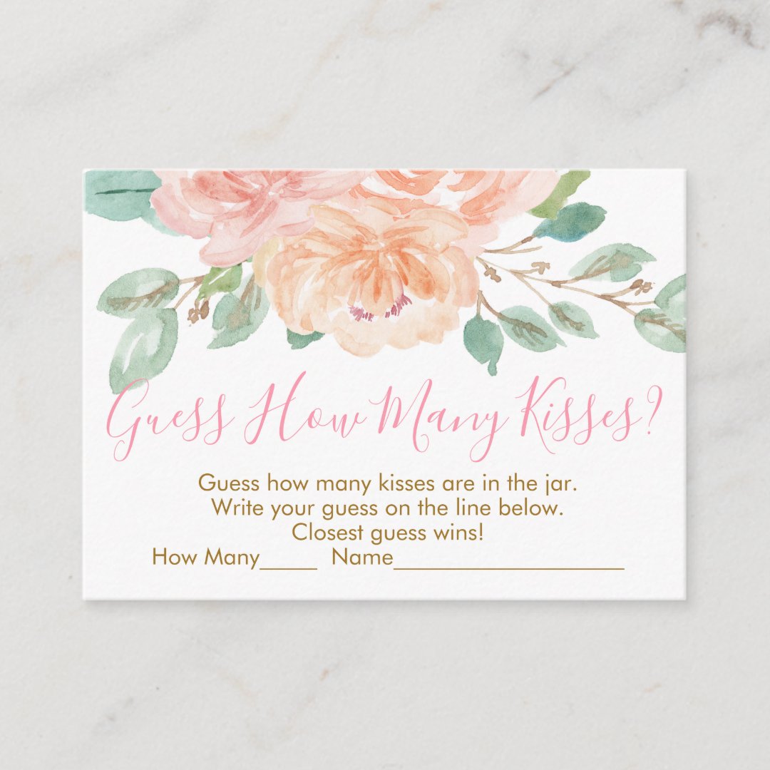 Blush & Peach Floral Guess How Many Shower Game Enclosure Card | Zazzle