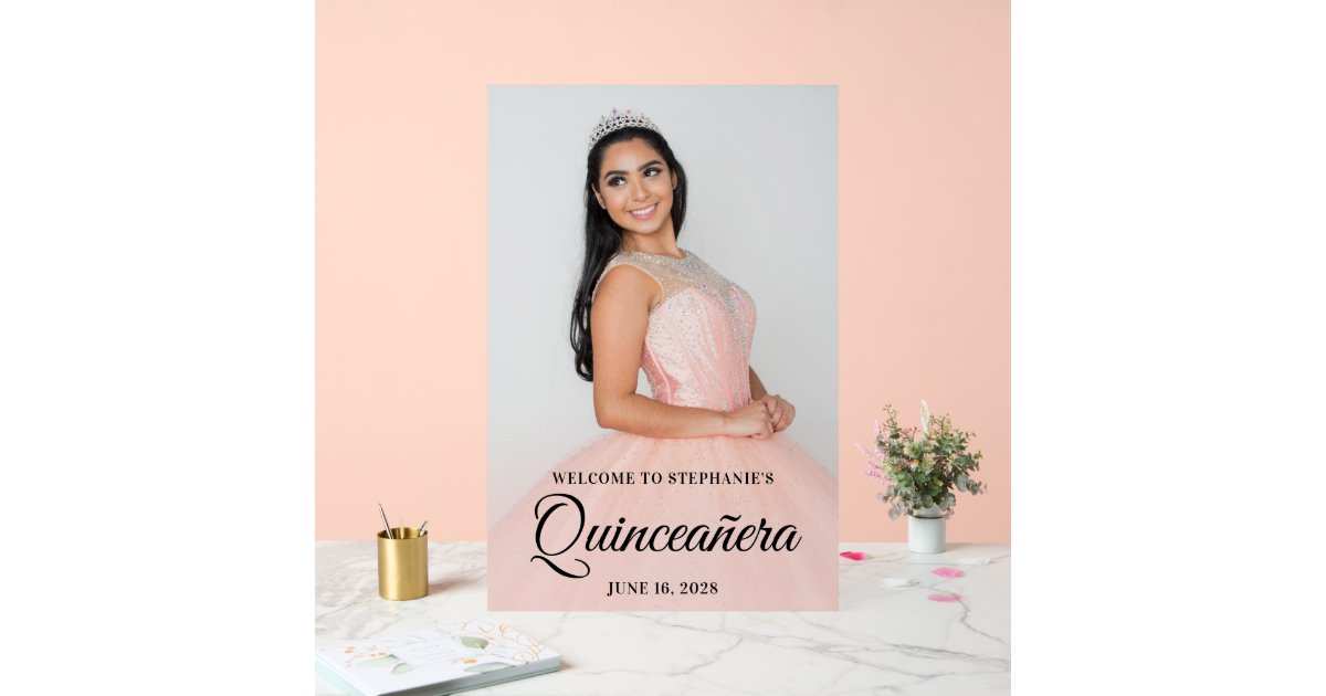 Blush Photo Overlay Elegant Script Quinceañera Acrylic Sign | Zazzle