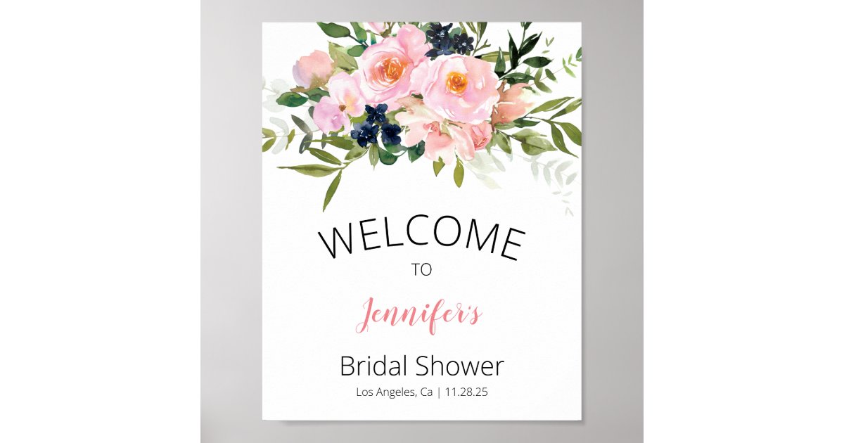 Blush Pink and Blue Floral Welcome Poster | Zazzle