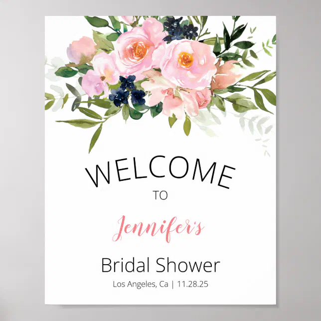 Blush Pink and Blue Floral Welcome Poster | Zazzle