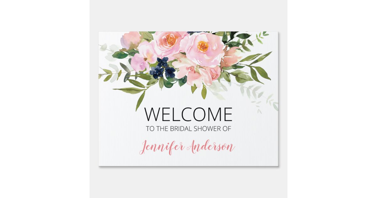 Blush Pink and Blue Floral Welcome Sign | Zazzle