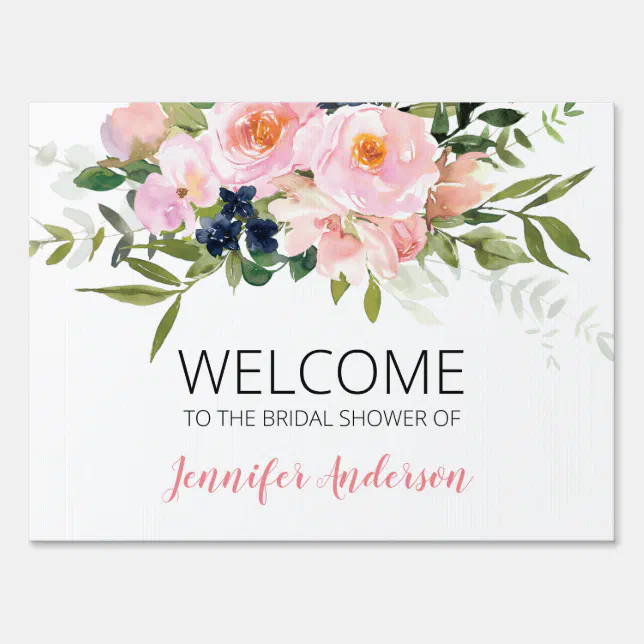 Blush Pink and Blue Floral Welcome Sign | Zazzle