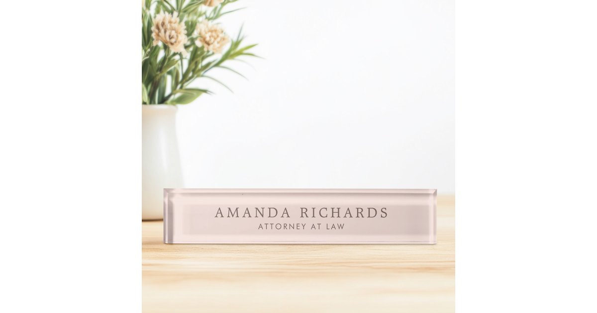 Blush pink and brown trendy desk name plate | Zazzle