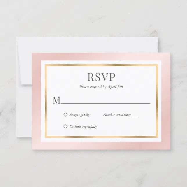 Blush Pink and Gold Elegant Modern Wedding RSVP Card | Zazzle