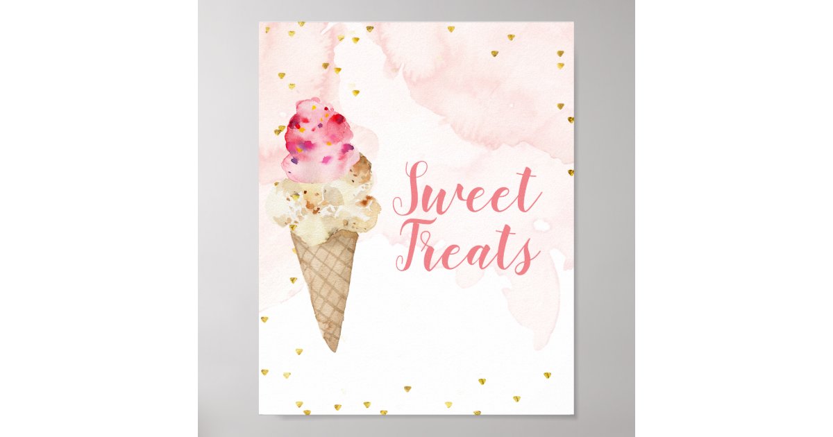 Blush Pink and Gold Ice Cream Sweet Treats Poster | Zazzle