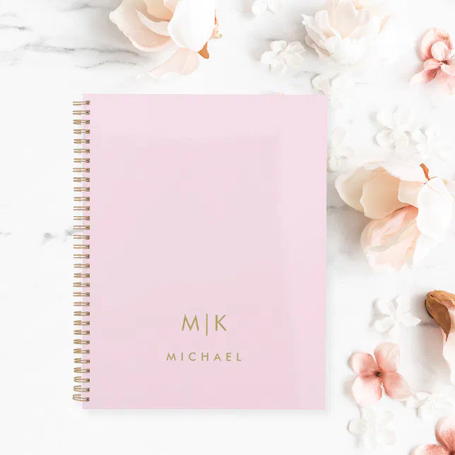 Blush Pink and Gold | Modern Monogram Planner | Zazzle