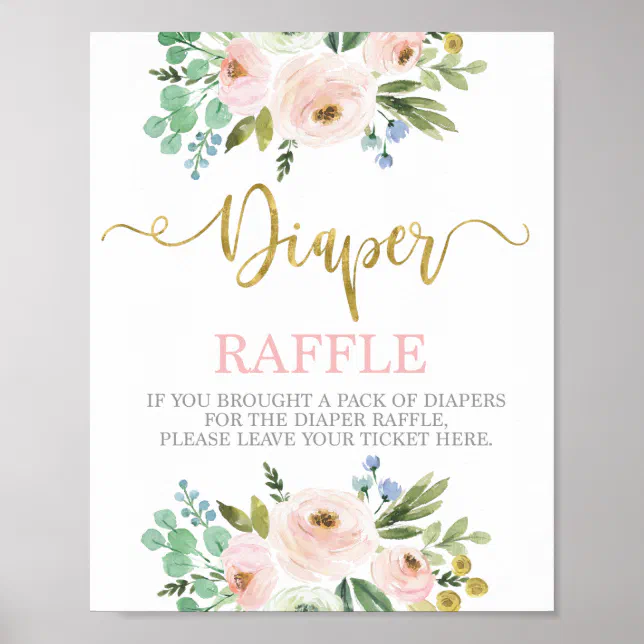 Blush pink and greenery Diaper Raffle sign | Zazzle