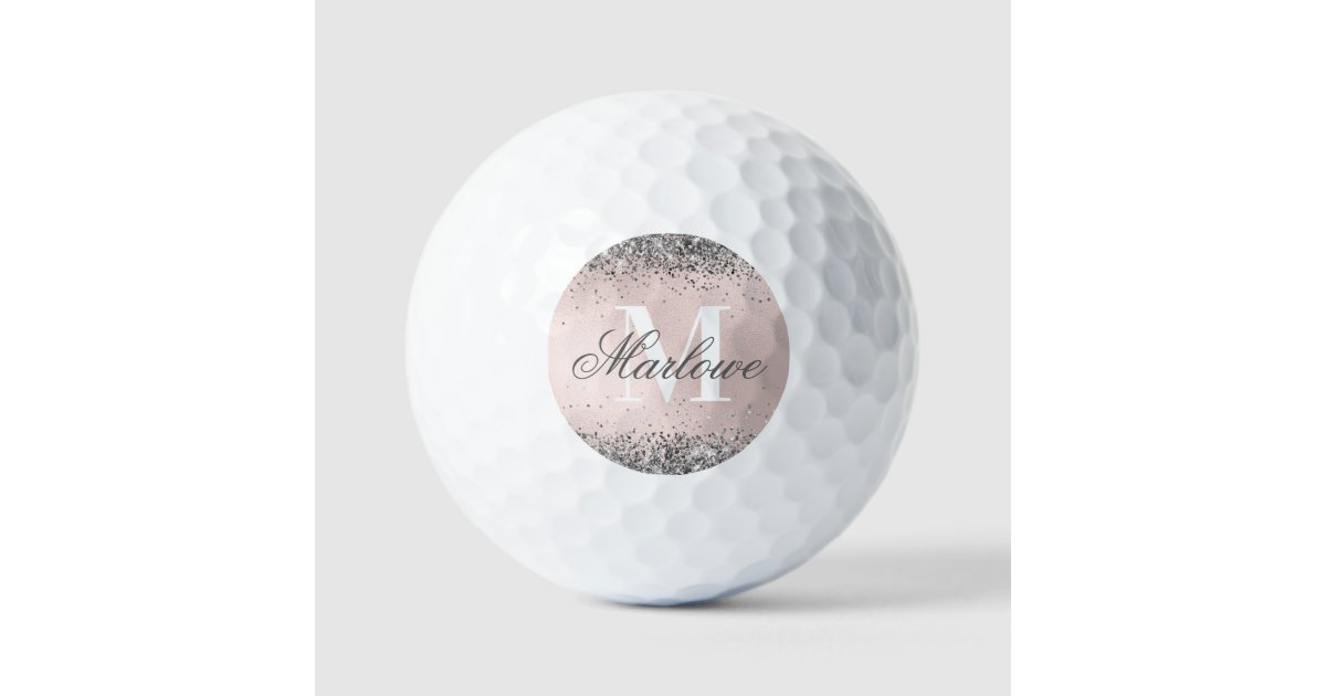 Blush Pink and Silver Glitter Monogram Golf Balls | Zazzle
