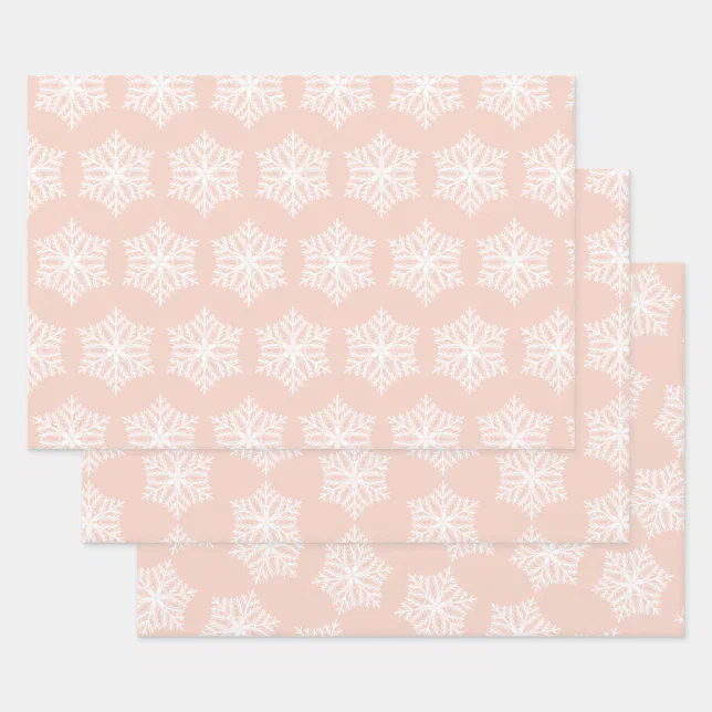Blush Pink and White Snowflakes Christmas Wrapping Paper Sheets | Zazzle