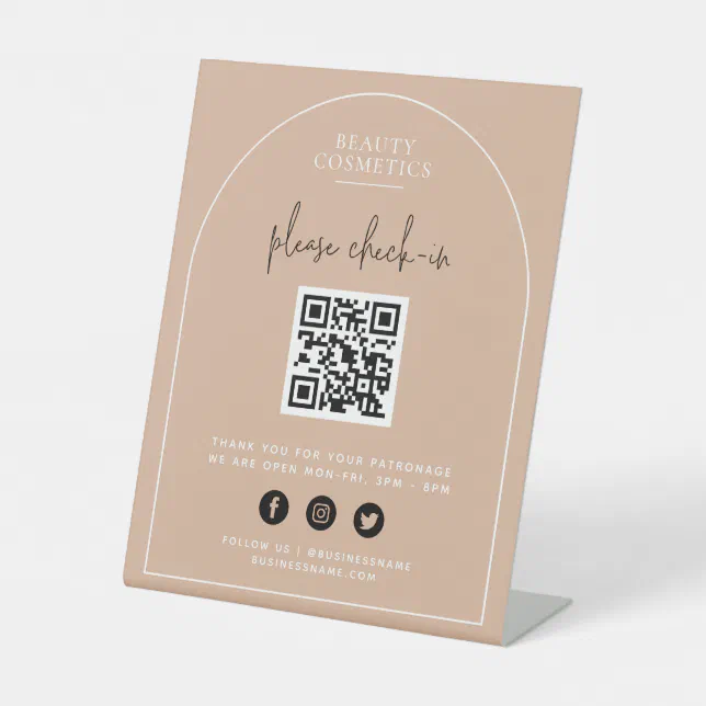 Blush Pink Arch Covid Check-In or Payment QR Code Pedestal Sign | Zazzle
