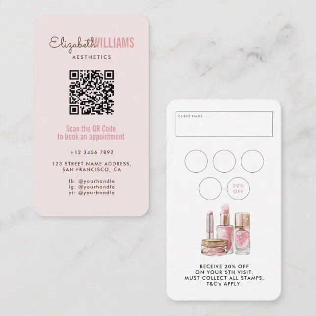 Blush Pink Beauty Aesthetics QR Code Loyalty & Business Card | Zazzle