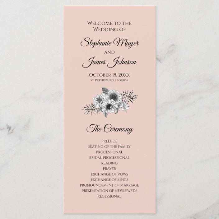 Blush Pink Black and White Floral Wedding Ceremony Program | Zazzle.com
